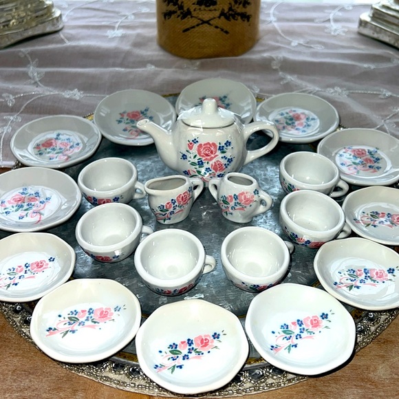 Hong Hua | Toys | Vintage Honghua Craft China Tea Set Pink Rose Blue ...